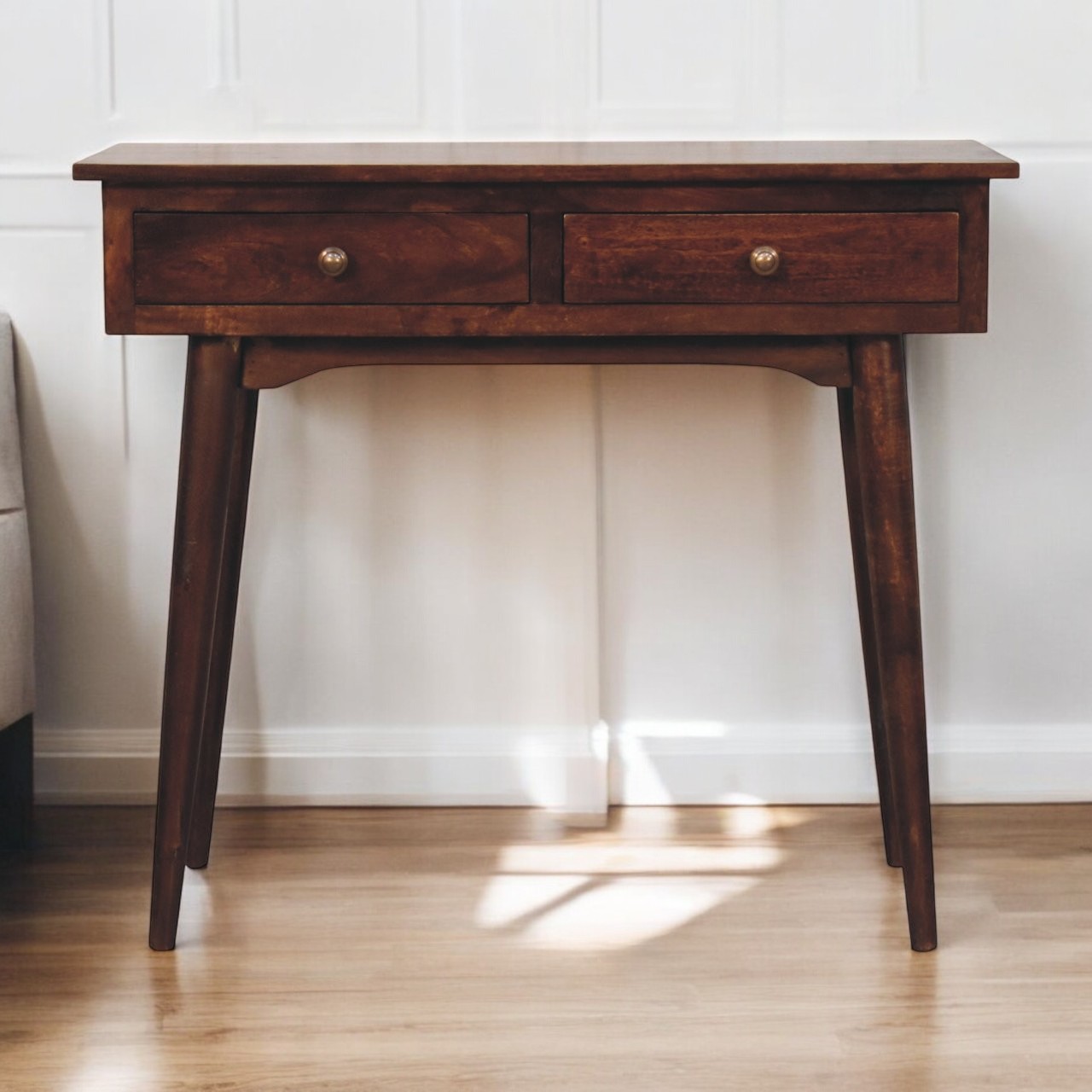 California Walnut 2-Drawer Console Table - Leather and Down