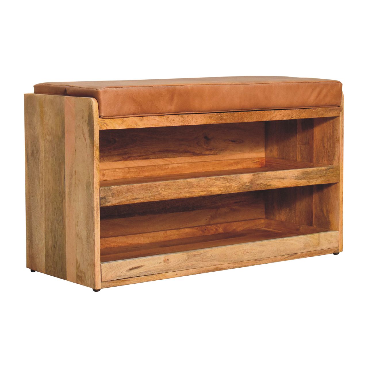 Buffalo Leather Storage Bench – Pull-Out Drawer Entryway Design