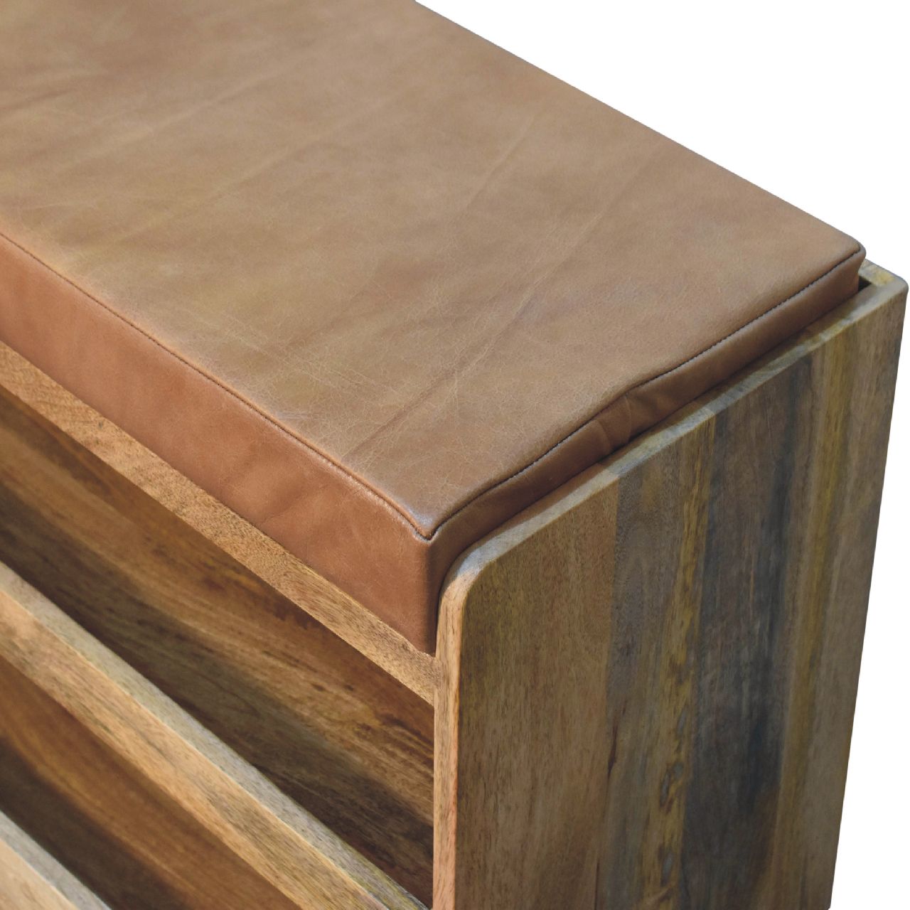 Buffalo Leather Storage Bench – Pull-Out Drawer Entryway Design