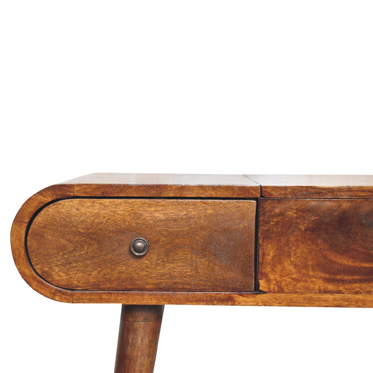 Country Style Chestnut Round Dressing Table - Leather and Down