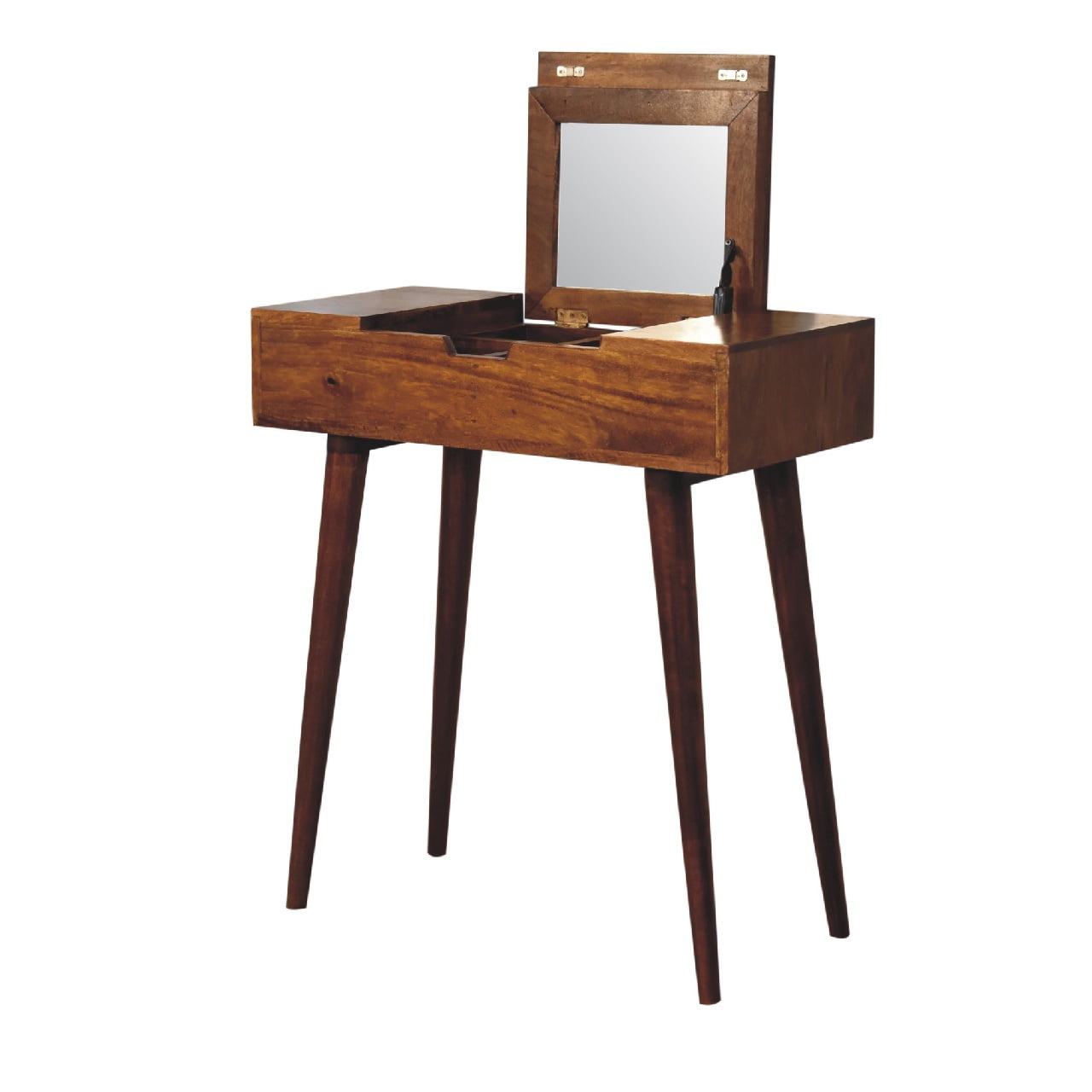 Chestnut Dressing Table – Nordic Design with Foldable Mirror